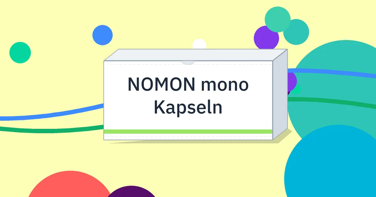 Symbolbild: Packung mit der Aufschrift NOMON mono Kapseln (PZN 04908506) – Verfügbarkeit und Bezug in Apotheken in Frankfurt am Main