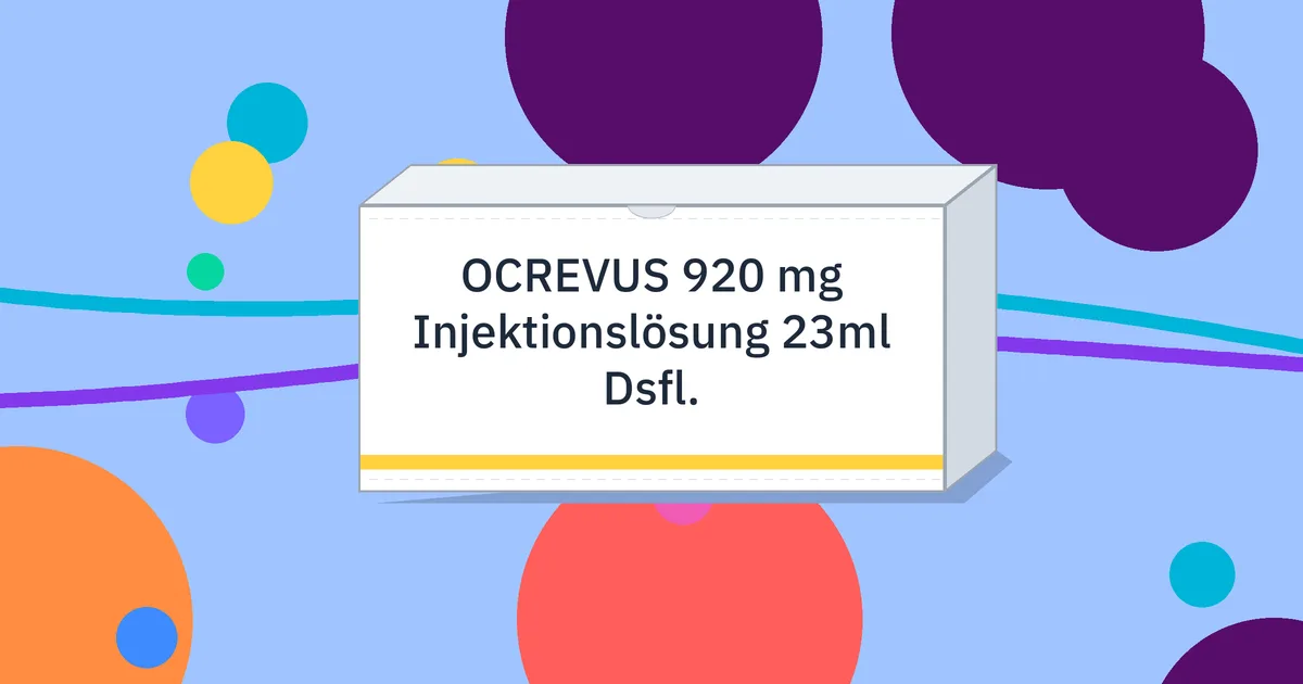 Symbolbild: Packung mit der Aufschrift OCREVUS 920 mg Injektionslösung 23ml Dsfl. (PZN 20286398) – Verfügbarkeit und Bezug in Apotheken in Frankfurt am Main