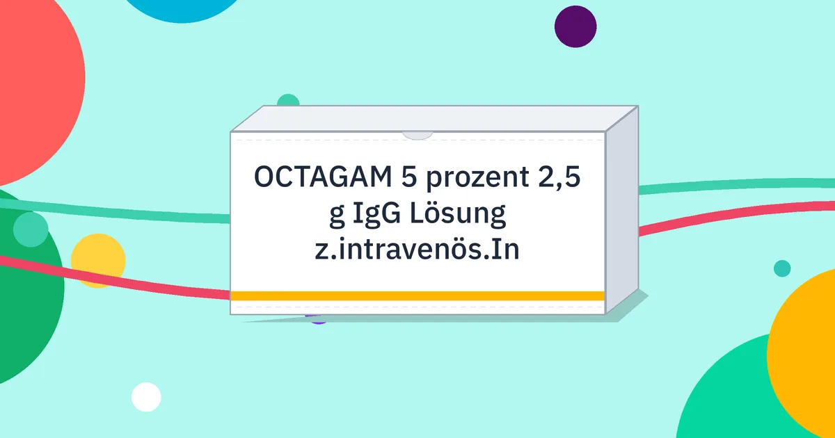 Symbolbild: Packung mit der Aufschrift OCTAGAM 5 prozent 2,5 g IgG Lösung z.intravenös.In (PZN 05373935) – Verfügbarkeit und Bezug in Apotheken in Frankfurt am Main