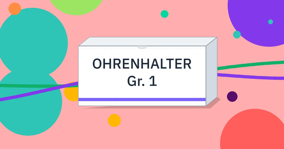 Symbolbild: Packung mit der Aufschrift OHRENHALTER Gr. 1 (PZN 01733035) – Verfügbarkeit und Bezug in Apotheken in Frankfurt am Main