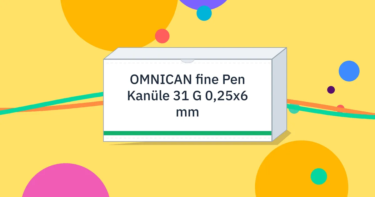 Symbolbild: Packung mit der Aufschrift OMNICAN fine Pen Kanüle 31 G 0,25x6 mm (PZN 11667486) – Verfügbarkeit und Bezug in Apotheken in Frankfurt am Main