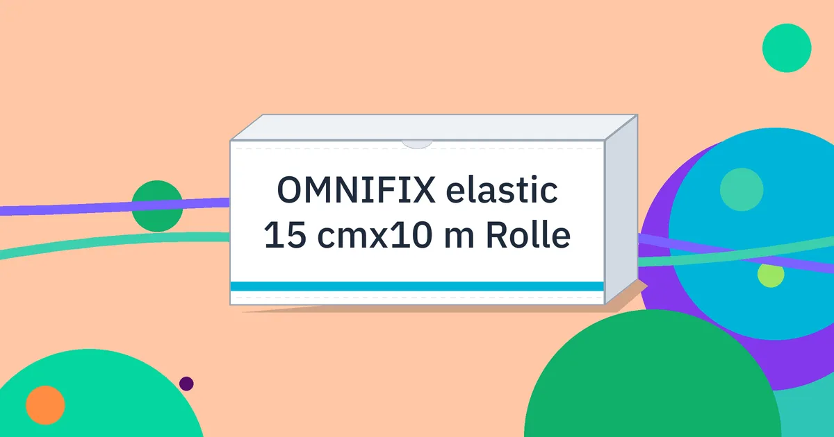 Symbolbild: Packung mit der Aufschrift OMNIFIX elastic 15 cmx10 m Rolle (PZN 18716242) – Verfügbarkeit und Bezug in Apotheken in Frankfurt am Main