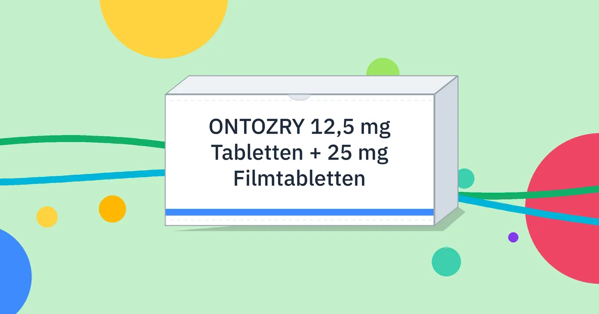Symbolbild: Packung mit der Aufschrift ONTOZRY 12,5 mg Tabletten + 25 mg Filmtabletten (PZN 18806241) – Verfügbarkeit und Bezug in Apotheken in Frankfurt am Main