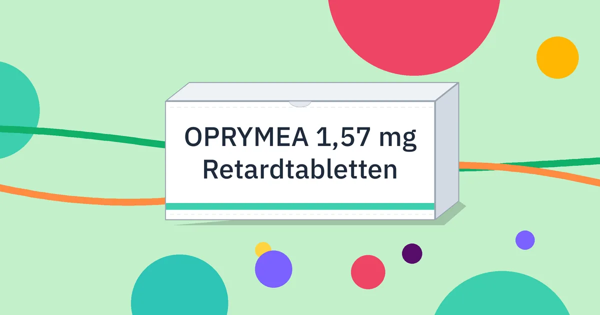 Symbolbild: Packung mit der Aufschrift OPRYMEA 1,57 mg Retardtabletten (PZN 18300636) – Verfügbarkeit und Bezug in Apotheken in Frankfurt am Main