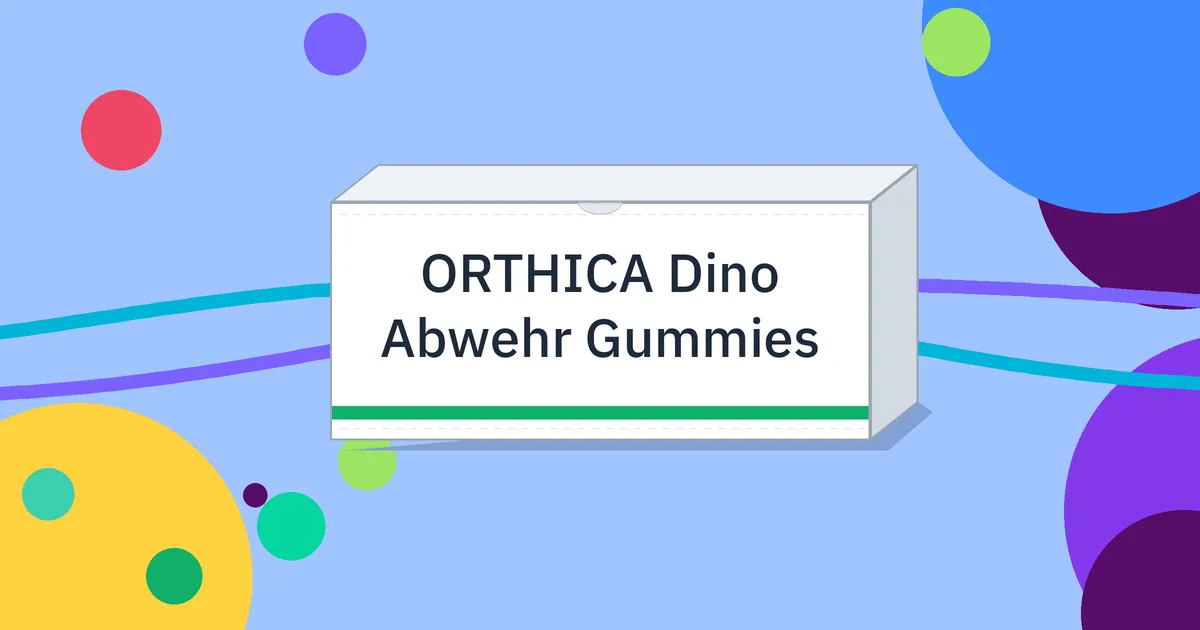 Symbolbild: Packung mit der Aufschrift ORTHICA Dino Abwehr Gummies (PZN 20415186) – Verfügbarkeit und Bezug in Apotheken in Frankfurt am Main