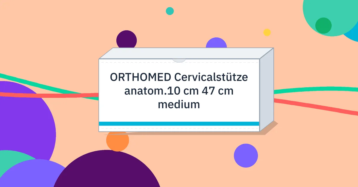 Symbolbild: Packung mit der Aufschrift ORTHOMED Cervicalstütze anatom.10 cm 47 cm medium (PZN 10756288) – Verfügbarkeit und Bezug in Apotheken in Frankfurt am Main