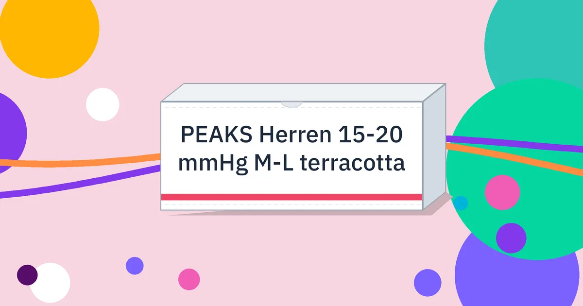 Symbolbild: Packung mit der Aufschrift PEAKS Herren 15-20 mmHg M-L terracotta (PZN 20112681) – Verfügbarkeit und Bezug in Apotheken in Frankfurt am Main