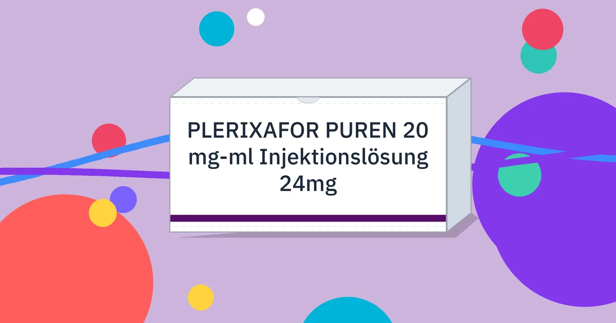 Symbolbild: Packung mit der Aufschrift PLERIXAFOR PUREN 20 mg-ml Injektionslösung 24mg (PZN 18827556) – Verfügbarkeit und Bezug in Apotheken in Frankfurt am Main