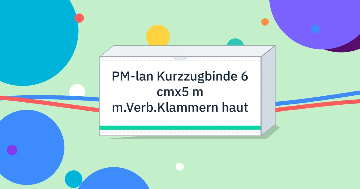 Symbolbild: Packung mit der Aufschrift PM-lan Kurzzugbinde 6 cmx5 m m.Verb.Klammern haut (PZN 18844885) – Verfügbarkeit und Bezug in Apotheken in Frankfurt am Main