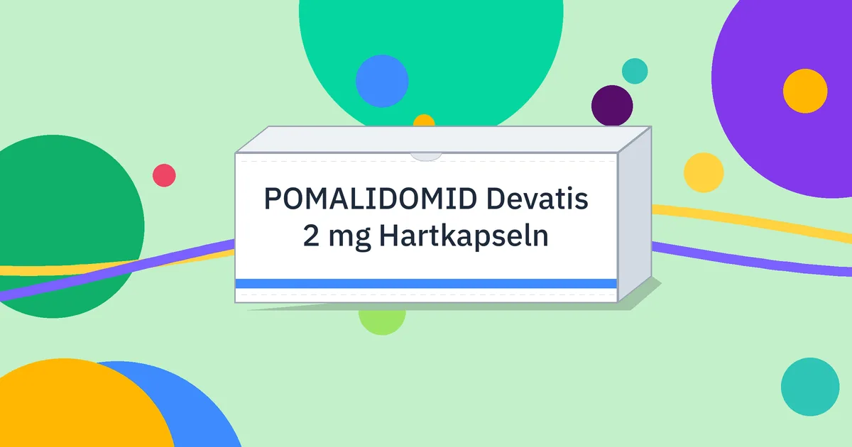 Symbolbild: Packung mit der Aufschrift POMALIDOMID Devatis 2 mg Hartkapseln (PZN 20045080) – Verfügbarkeit und Bezug in Apotheken in Frankfurt am Main