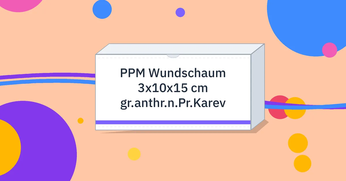 Symbolbild: Packung mit der Aufschrift PPM Wundschaum 3x10x15 cm gr.anthr.n.Pr.Karev (PZN 07349378) – Verfügbarkeit und Bezug in Apotheken in Frankfurt am Main