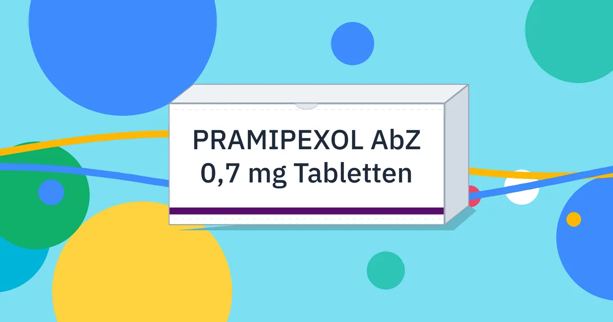 Symbolbild: Packung mit der Aufschrift PRAMIPEXOL AbZ 0,7 mg Tabletten (PZN 06489574) – Verfügbarkeit und Bezug in Apotheken in Frankfurt am Main