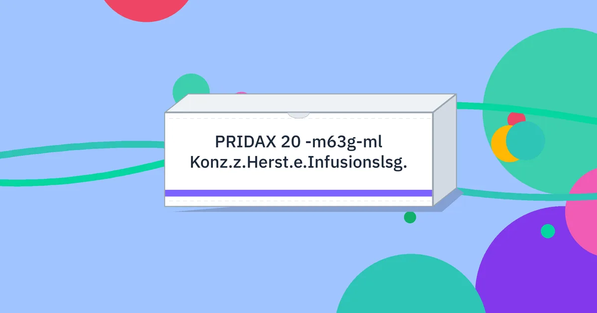 Symbolbild: Packung mit der Aufschrift PRIDAX 20 -m63g-ml Konz.z.Herst.e.Infusionslsg. (PZN 05852937) – Verfügbarkeit und Bezug in Apotheken in Frankfurt am Main