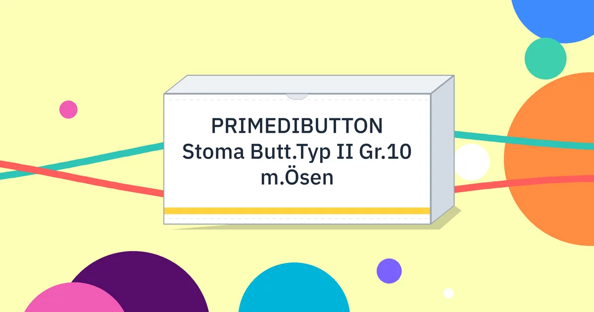 Symbolbild: Packung mit der Aufschrift PRIMEDIBUTTON Stoma Butt.Typ II Gr.10 m.Ösen (PZN 10791250) – Verfügbarkeit und Bezug in Apotheken in Frankfurt am Main