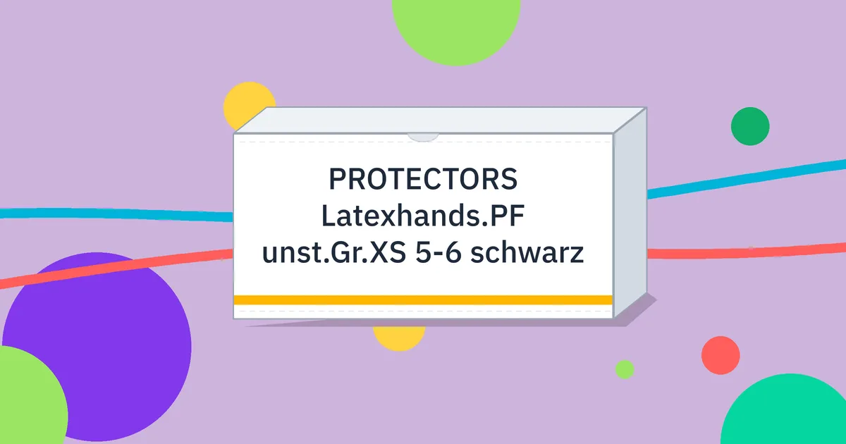 Symbolbild: Packung mit der Aufschrift PROTECTORS Latexhands.PF unst.Gr.XS 5-6 schwarz (PZN 04683734) – Verfügbarkeit und Bezug in Apotheken in Frankfurt am Main