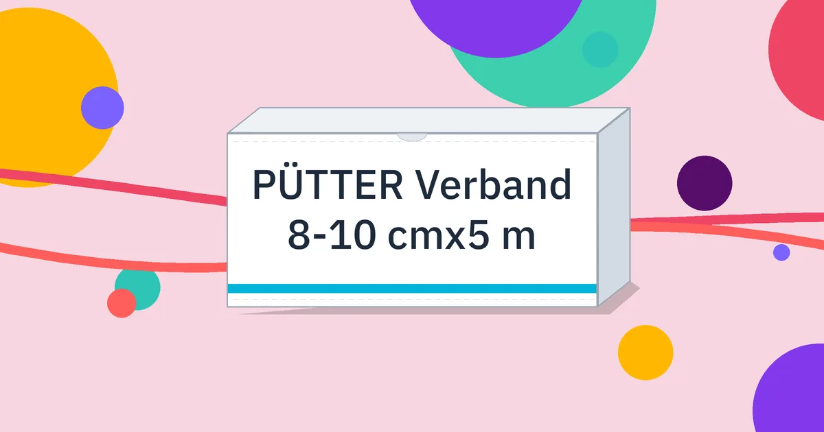 Symbolbild: Packung mit der Aufschrift PÜTTER Verband 8-10 cmx5 m (PZN 18374617) – Verfügbarkeit und Bezug in Apotheken in Frankfurt am Main