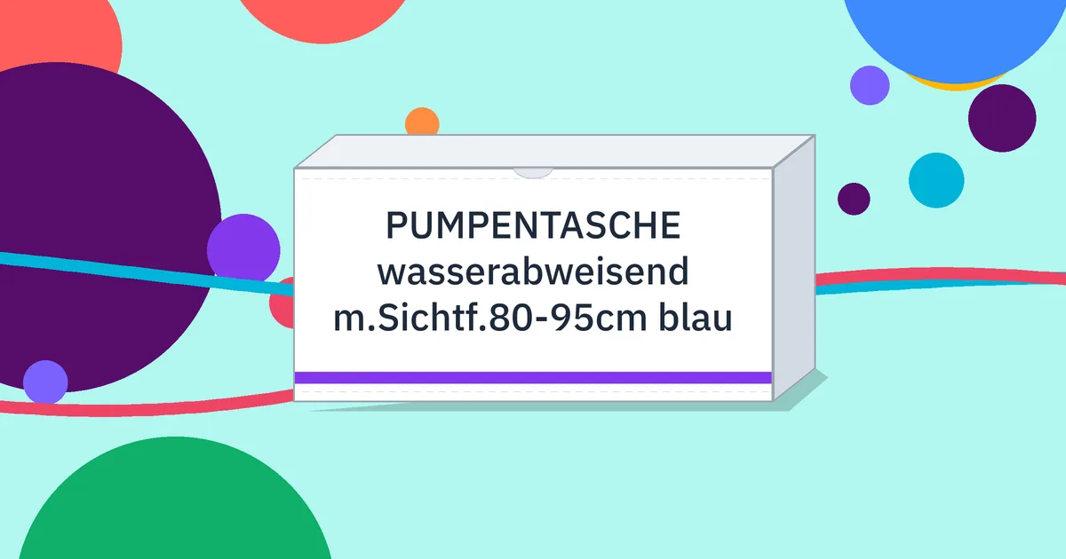 Symbolbild: Packung mit der Aufschrift PUMPENTASCHE wasserabweisend m.Sichtf.80-95cm blau (PZN 19117727) – Verfügbarkeit und Bezug in Apotheken in Frankfurt am Main