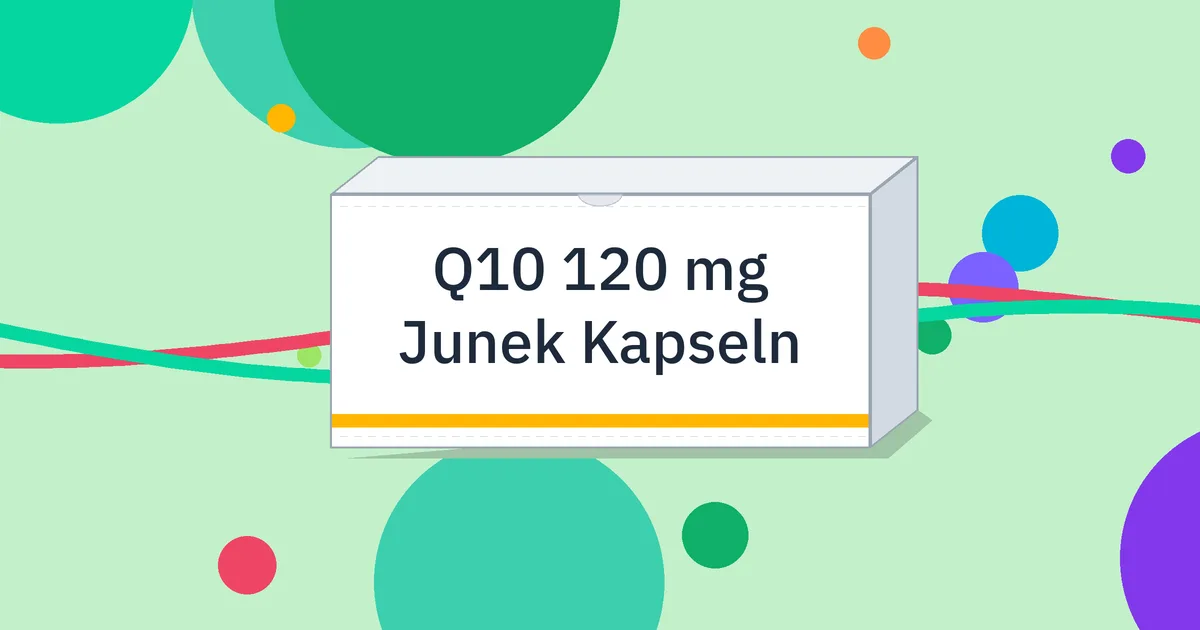 Symbolbild: Packung mit der Aufschrift Q10 120 mg Junek Kapseln (PZN 09720569) – Verfügbarkeit und Bezug in Apotheken in Frankfurt am Main