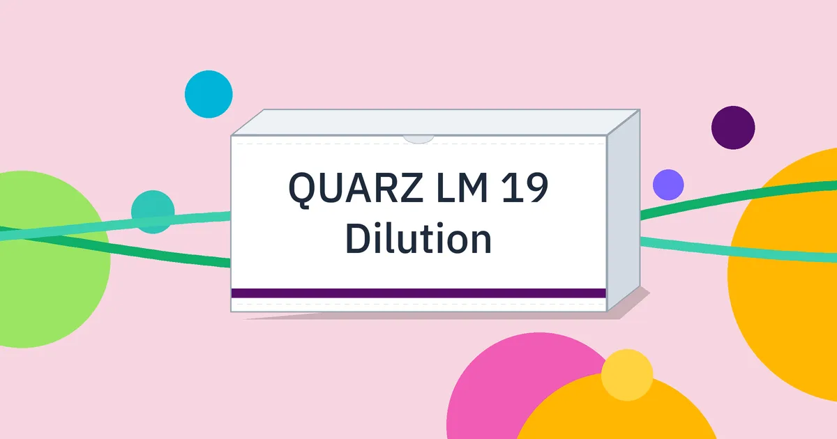 Symbolbild: Packung mit der Aufschrift QUARZ LM 19 Dilution (PZN 13045530) – Verfügbarkeit und Bezug in Apotheken in Frankfurt am Main