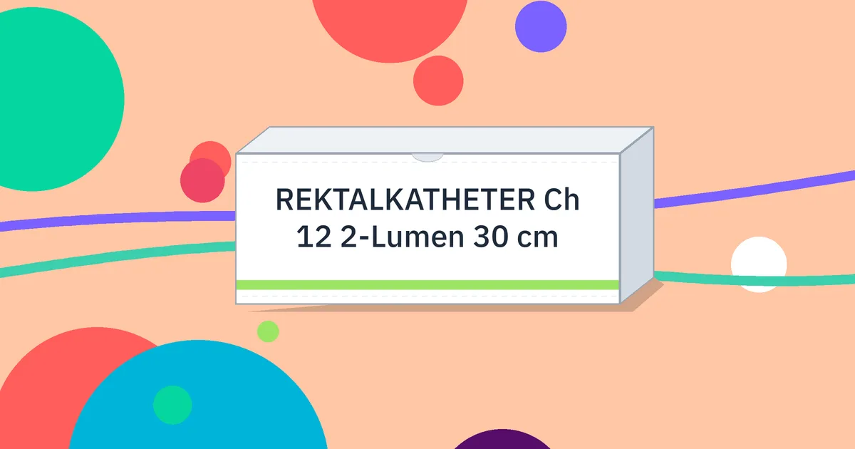 Symbolbild: Packung mit der Aufschrift REKTALKATHETER Ch 12 2-Lumen 30 cm (PZN 14361428) – Verfügbarkeit und Bezug in Apotheken in Frankfurt am Main