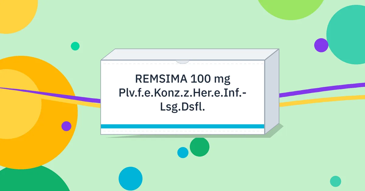 Symbolbild: Packung mit der Aufschrift REMSIMA 100 mg Plv.f.e.Konz.z.Her.e.Inf.-Lsg.Dsfl. (PZN 11532332) – Verfügbarkeit und Bezug in Apotheken in Frankfurt am Main