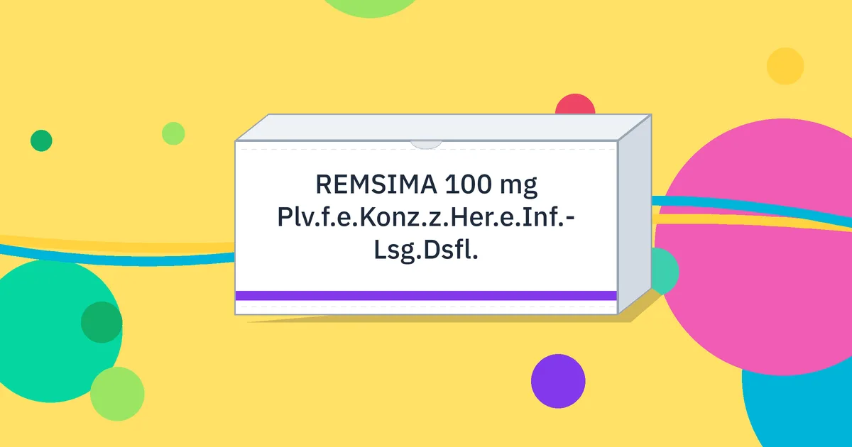 Symbolbild: Packung mit der Aufschrift REMSIMA 100 mg Plv.f.e.Konz.z.Her.e.Inf.-Lsg.Dsfl. (PZN 13704116) – Verfügbarkeit und Bezug in Apotheken in Frankfurt am Main