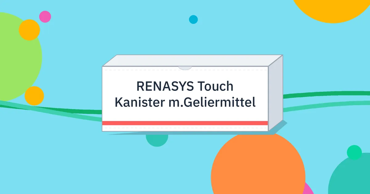 Symbolbild: Packung mit der Aufschrift RENASYS Touch Kanister m.Geliermittel (PZN 16389810) – Verfügbarkeit und Bezug in Apotheken in Frankfurt am Main