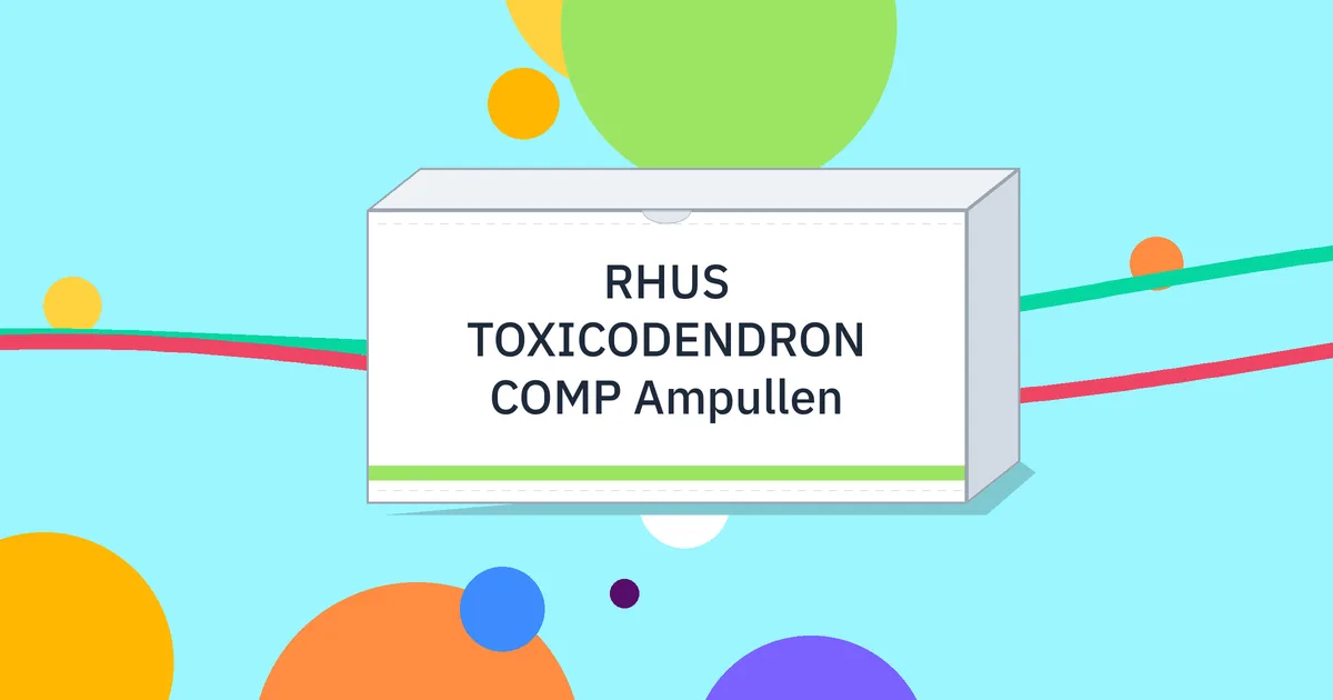 Symbolbild: Packung mit der Aufschrift RHUS TOXICODENDRON COMP Ampullen (PZN 01751990) – Verfügbarkeit und Bezug in Apotheken in Frankfurt am Main