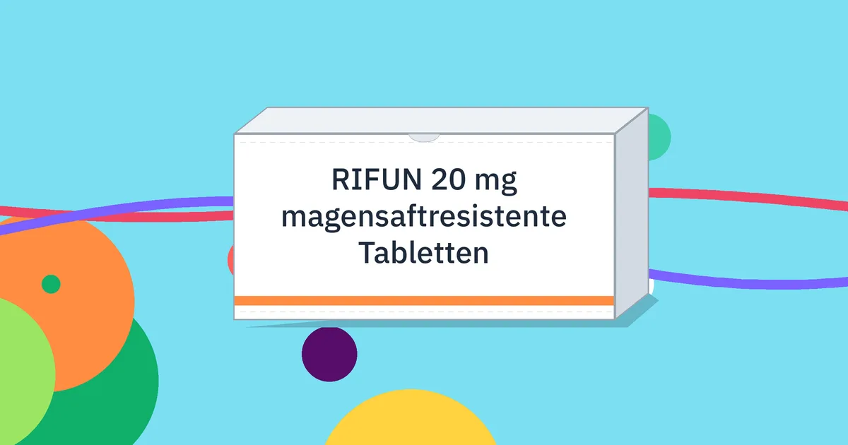 Symbolbild: Packung mit der Aufschrift RIFUN 20 mg magensaftresistente Tabletten (PZN 07264995) – Verfügbarkeit und Bezug in Apotheken in Frankfurt am Main
