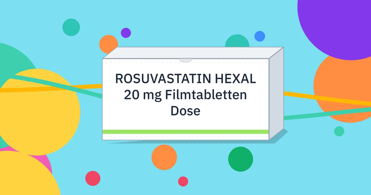 Symbolbild: Packung mit der Aufschrift ROSUVASTATIN HEXAL 20 mg Filmtabletten Dose (PZN 19637929) – Verfügbarkeit und Bezug in Apotheken in Frankfurt am Main