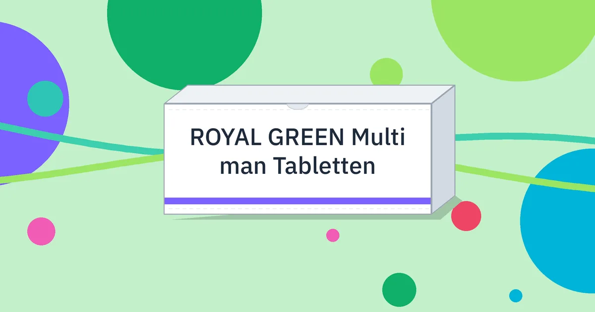 Symbolbild: Packung mit der Aufschrift ROYAL GREEN Multi man Tabletten (PZN 16504599) – Verfügbarkeit und Bezug in Apotheken in Frankfurt am Main