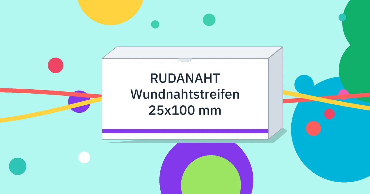 Symbolbild: Packung mit der Aufschrift RUDANAHT Wundnahtstreifen 25x100 mm (PZN 15892748) – Verfügbarkeit und Bezug in Apotheken in Frankfurt am Main