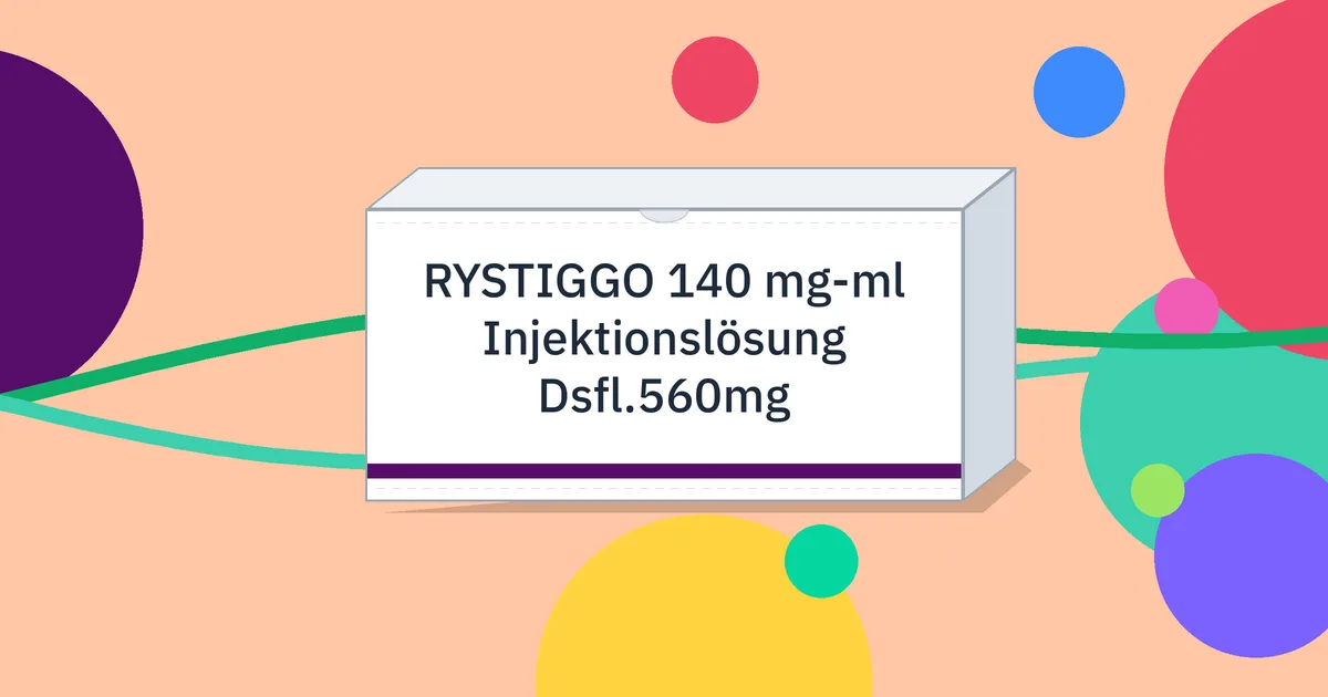 Symbolbild: Packung mit der Aufschrift RYSTIGGO 140 mg-ml Injektionslösung Dsfl.560mg (PZN 19374625) – Verfügbarkeit und Bezug in Apotheken in Frankfurt am Main