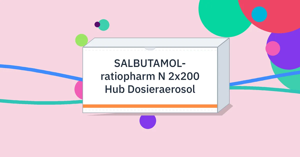 Symbolbild: Packung mit der Aufschrift SALBUTAMOL-ratiopharm N 2x200 Hub Dosieraerosol (PZN 01448777) – Verfügbarkeit und Bezug in Apotheken in Frankfurt am Main