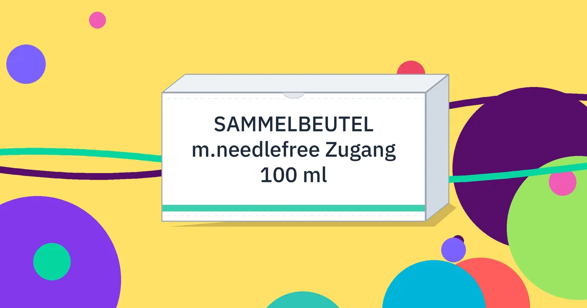 Symbolbild: Packung mit der Aufschrift SAMMELBEUTEL m.needlefree Zugang 100 ml (PZN 20522870) – Verfügbarkeit und Bezug in Apotheken in Frankfurt am Main