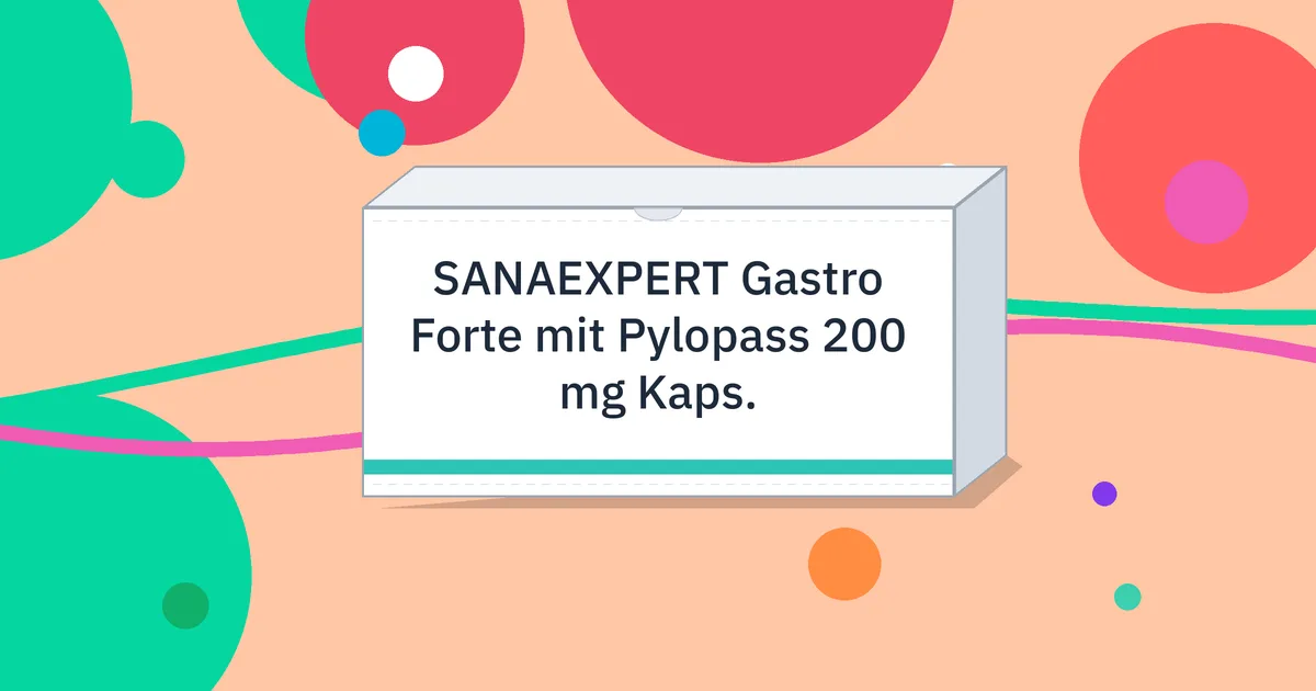 Symbolbild: Packung mit der Aufschrift SANAEXPERT Gastro Forte mit Pylopass 200 mg Kaps. (PZN 16821549) – Verfügbarkeit und Bezug in Apotheken in Frankfurt am Main