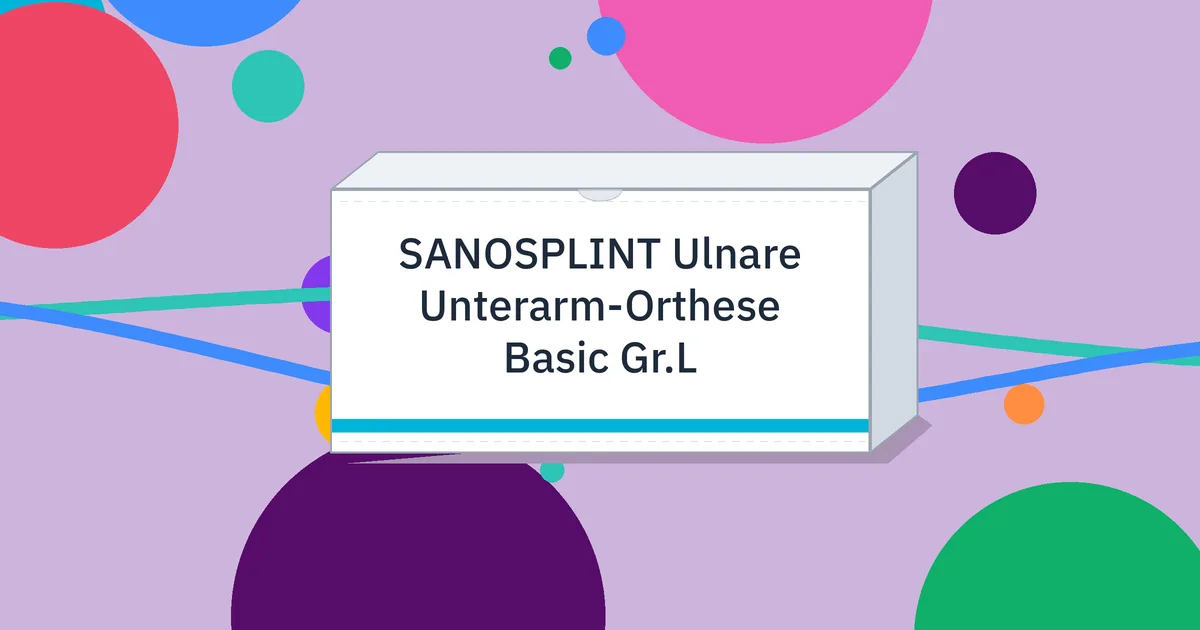 Symbolbild: Packung mit der Aufschrift SANOSPLINT Ulnare Unterarm-Orthese Basic Gr.L (PZN 11281249) – Verfügbarkeit und Bezug in Apotheken in Frankfurt am Main