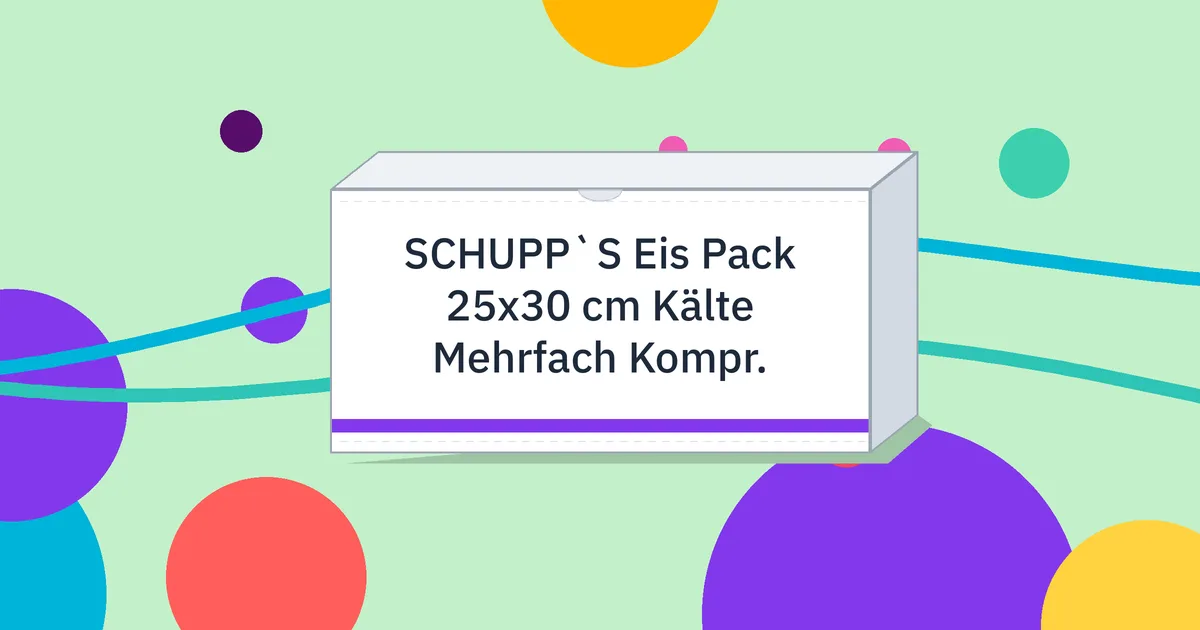 Symbolbild: Packung mit der Aufschrift SCHUPP`S Eis Pack 25x30 cm Kälte Mehrfach Kompr. (PZN 08914981) – Verfügbarkeit und Bezug in Apotheken in Frankfurt am Main
