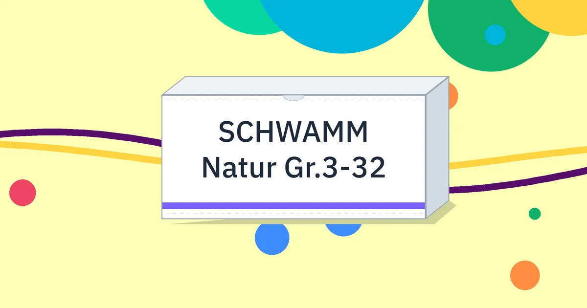Symbolbild: Packung mit der Aufschrift SCHWAMM Natur Gr.3-32 (PZN 04863407) – Verfügbarkeit und Bezug in Apotheken in Frankfurt am Main