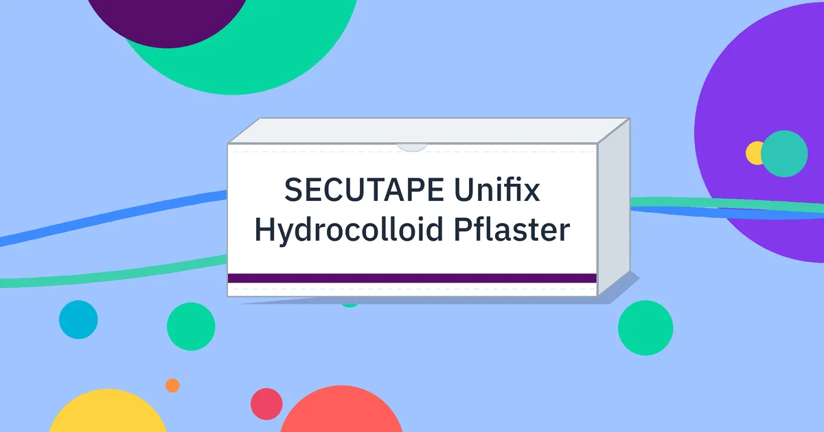 Symbolbild: Packung mit der Aufschrift SECUTAPE Unifix Hydrocolloid Pflaster (PZN 19980202) – Verfügbarkeit und Bezug in Apotheken in Frankfurt am Main
