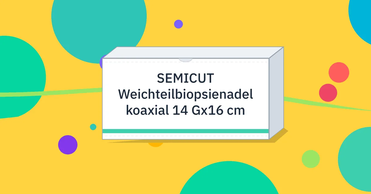 Symbolbild: Packung mit der Aufschrift SEMICUT Weichteilbiopsienadel koaxial 14 Gx16 cm (PZN 19736057) – Verfügbarkeit und Bezug in Apotheken in Frankfurt am Main