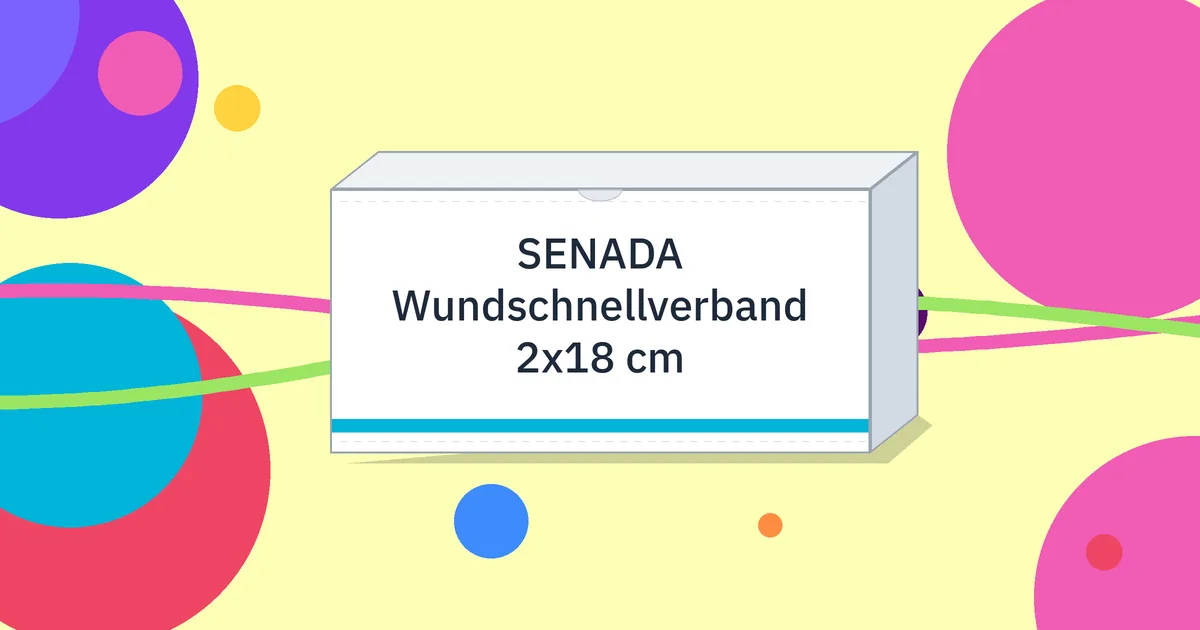 Symbolbild: Packung mit der Aufschrift SENADA Wundschnellverband 2x18 cm (PZN 00483062) – Verfügbarkeit und Bezug in Apotheken in Frankfurt am Main