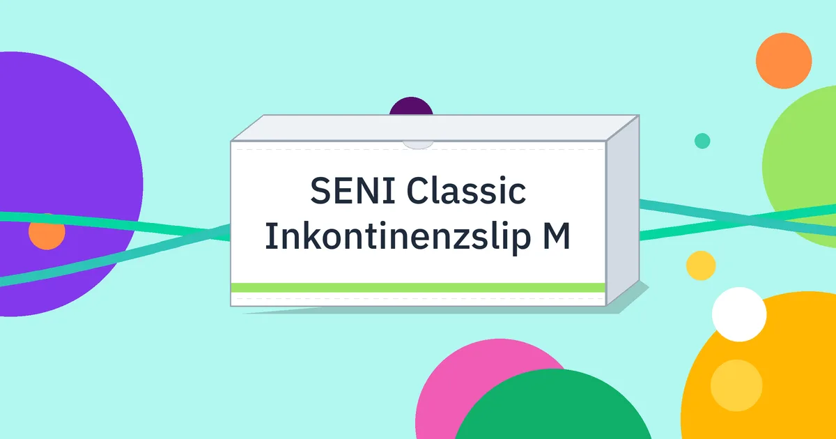 Symbolbild: Packung mit der Aufschrift SENI Classic Inkontinenzslip M (PZN 13334607) – Verfügbarkeit und Bezug in Apotheken in Frankfurt am Main