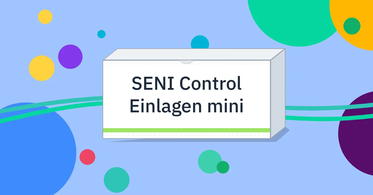 Symbolbild: Packung mit der Aufschrift SENI Control Einlagen mini (PZN 20322504) – Verfügbarkeit und Bezug in Apotheken in Frankfurt am Main