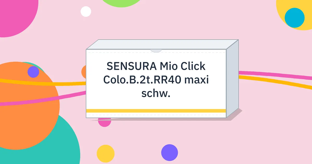 Symbolbild: Packung mit der Aufschrift SENSURA Mio Click Colo.B.2t.RR40 maxi schw. (PZN 20323490) – Verfügbarkeit und Bezug in Apotheken in Frankfurt am Main