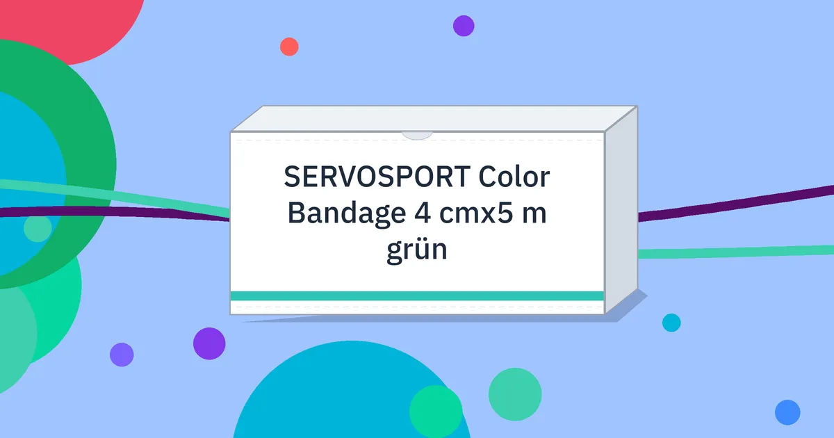 Symbolbild: Packung mit der Aufschrift SERVOSPORT Color Bandage 4 cmx5 m grün (PZN 03339578) – Verfügbarkeit und Bezug in Apotheken in Frankfurt am Main