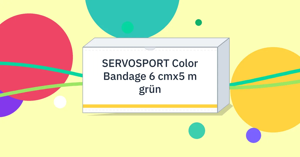 Symbolbild: Packung mit der Aufschrift SERVOSPORT Color Bandage 6 cmx5 m grün (PZN 03343060) – Verfügbarkeit und Bezug in Apotheken in Frankfurt am Main