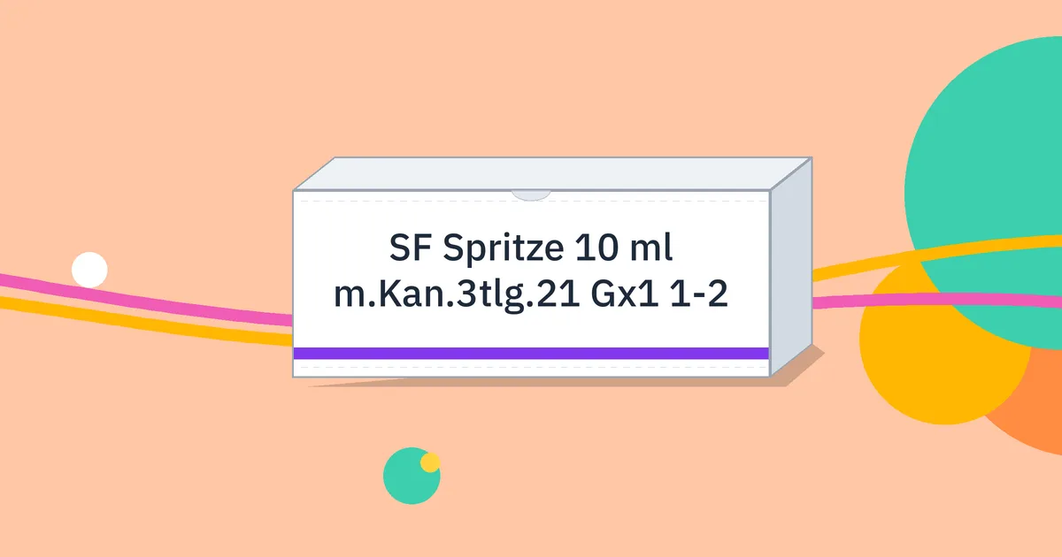 Symbolbild: Packung mit der Aufschrift SF Spritze 10 ml m.Kan.3tlg.21 Gx1 1-2 (PZN 15239988) – Verfügbarkeit und Bezug in Apotheken in Frankfurt am Main