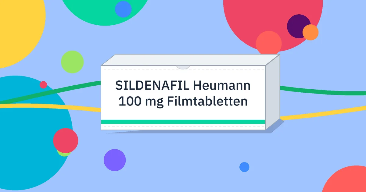 Symbolbild: Packung mit der Aufschrift SILDENAFIL Heumann 100 mg Filmtabletten (PZN 17233197) – Verfügbarkeit und Bezug in Apotheken in Frankfurt am Main