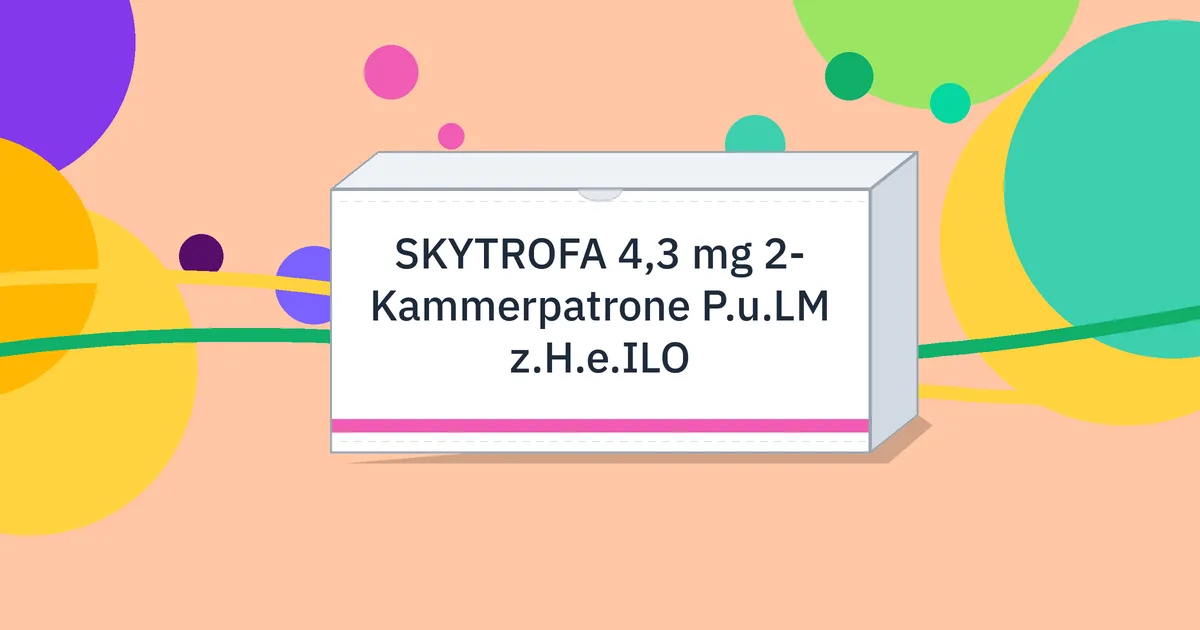 Symbolbild: Packung mit der Aufschrift SKYTROFA 4,3 mg 2-Kammerpatrone P.u.LM z.H.e.ILO (PZN 18231697) – Verfügbarkeit und Bezug in Apotheken in Frankfurt am Main